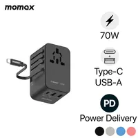 Sạc đa năng Momax 1-World+ 70W GaN 3 cổng kèm cáp type-C UA18 | Giá rẻ