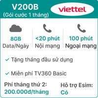 Sim Viettel V200B 8GB//Ngày - Gói cước 1 thàng | Giá rẻ, tiết kiệm, ưu ...