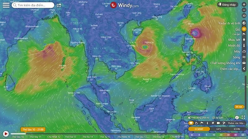 Cách sử dụng Windy com dự báo tình hình thời tiết, cơn bão