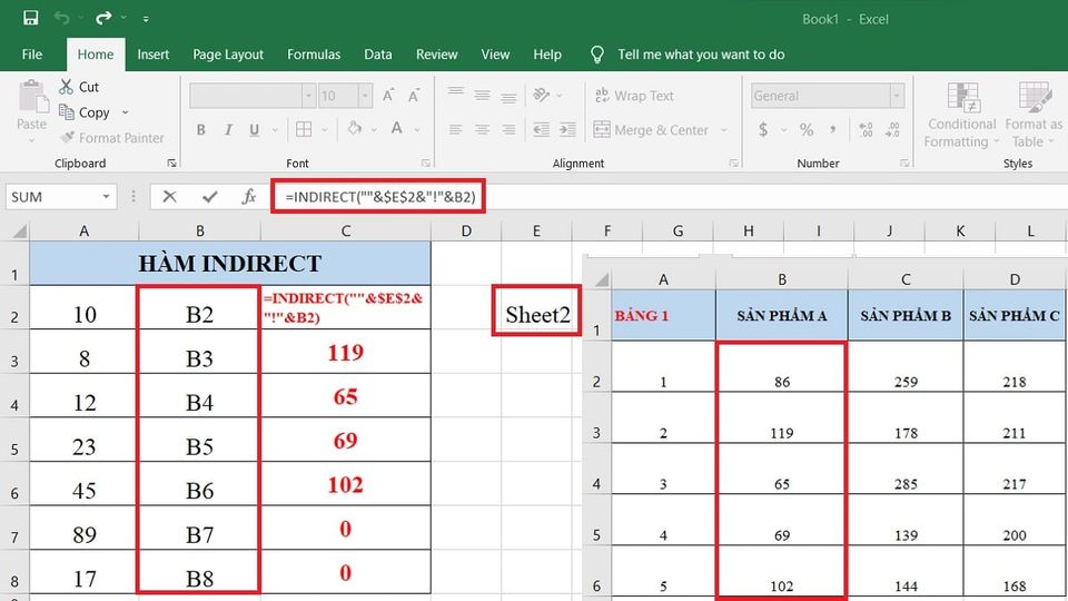 Cách sử dụng hàm INDIRECT trong Excel để tham chiếu giá trị