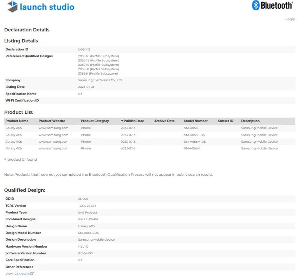 Galaxy A05 được phát hiện trên cơ sở dữ liệu Bluetooth SIG, có thể sớm ...