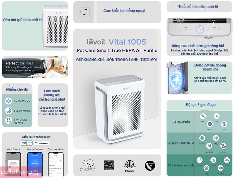 Máy lọc không khí Levoit Vital 100S chống dị ứng thú cưng