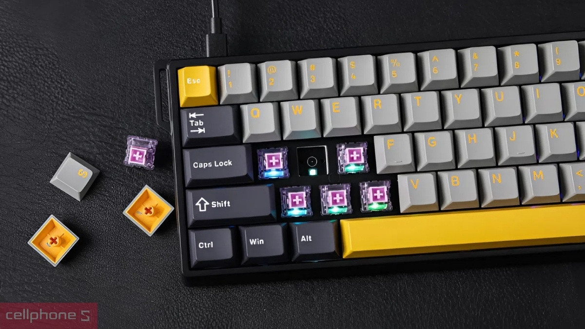 Bàn phím cơ có dây Aula WIN68HE Max đen xám vàng | Giá rẻ