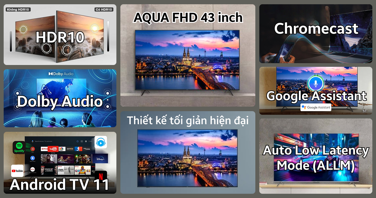 Android Tivi AQUA FHD 43 inch 2024 (AQT43K800FG) | Giá tốt, góp 0%