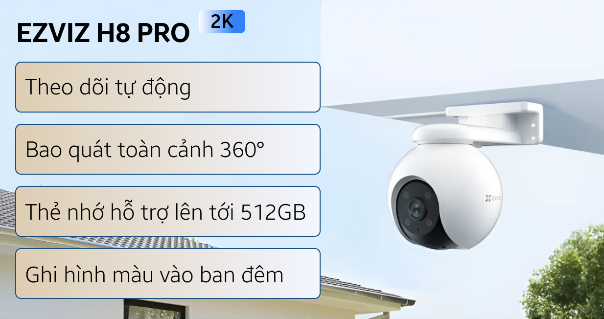 Camera IP ngoài trời 360 độ 3MP EZVIZ H8 Pro 2K Full Color | Giá rẻ