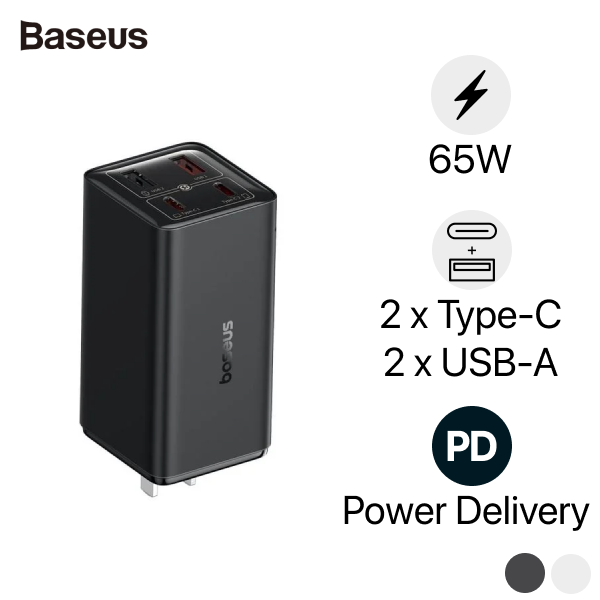Sạc nhanh Baseus GaN6 Pro 2C + 2U 65W US kèm cáp C-C 100W 1m | Giá rẻ