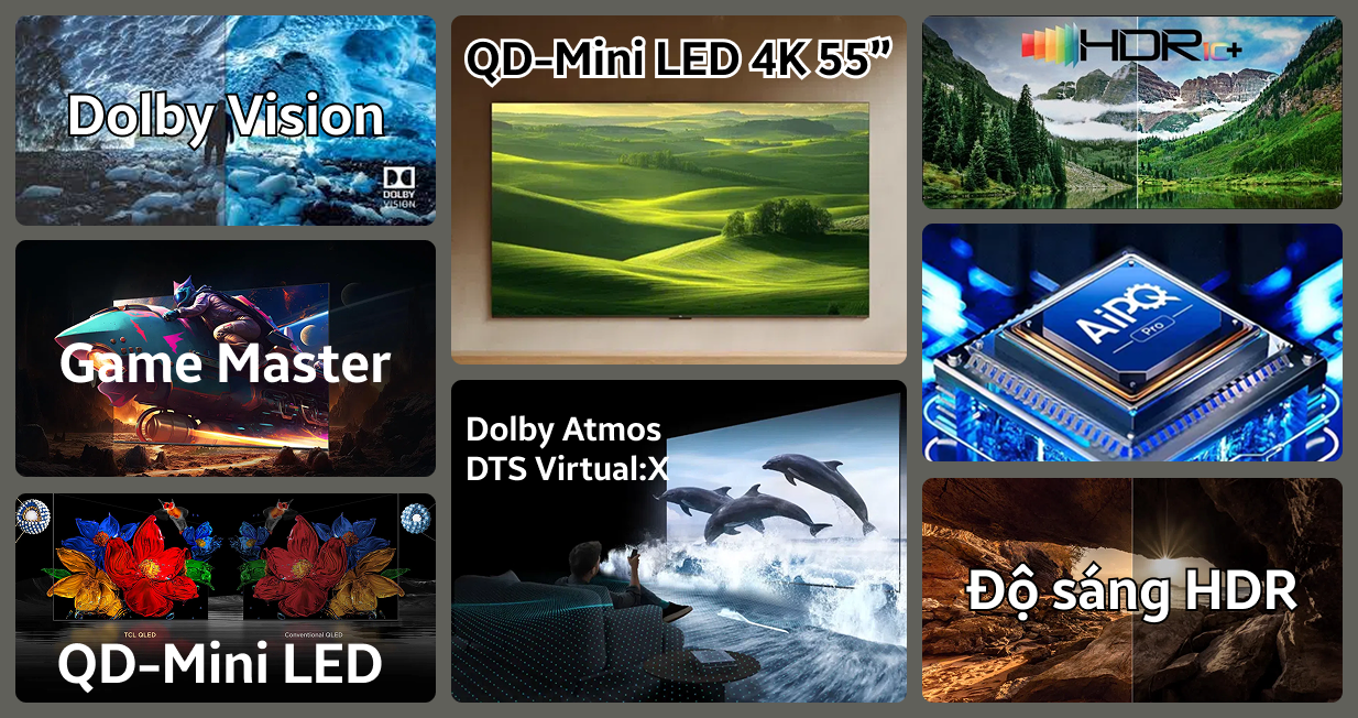 Google Tivi TCL QD-Mini LED AI 4K 55 inch 55C7K | Góp 0%