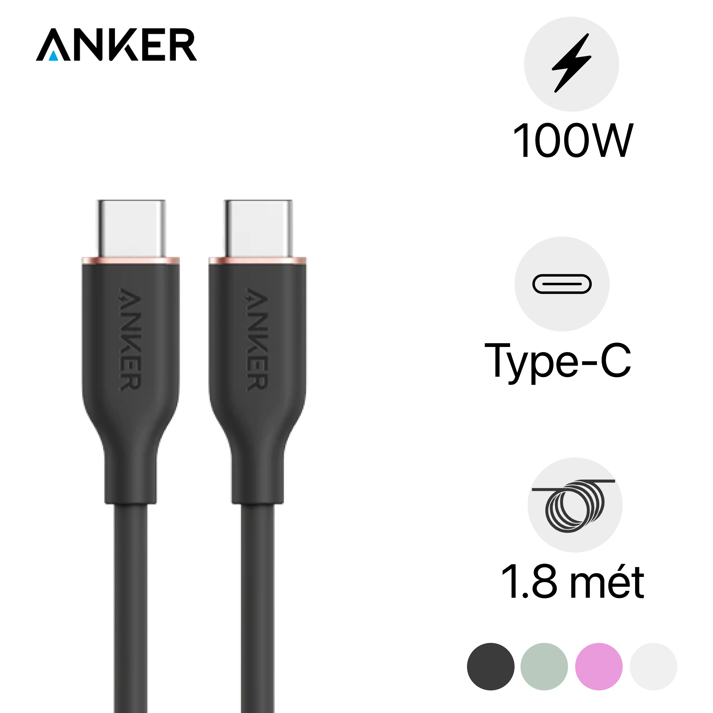 Cáp USB-C to USB-C Anker Powerline Flow III A8553 (6FT/1.8m) | Giá rẻ