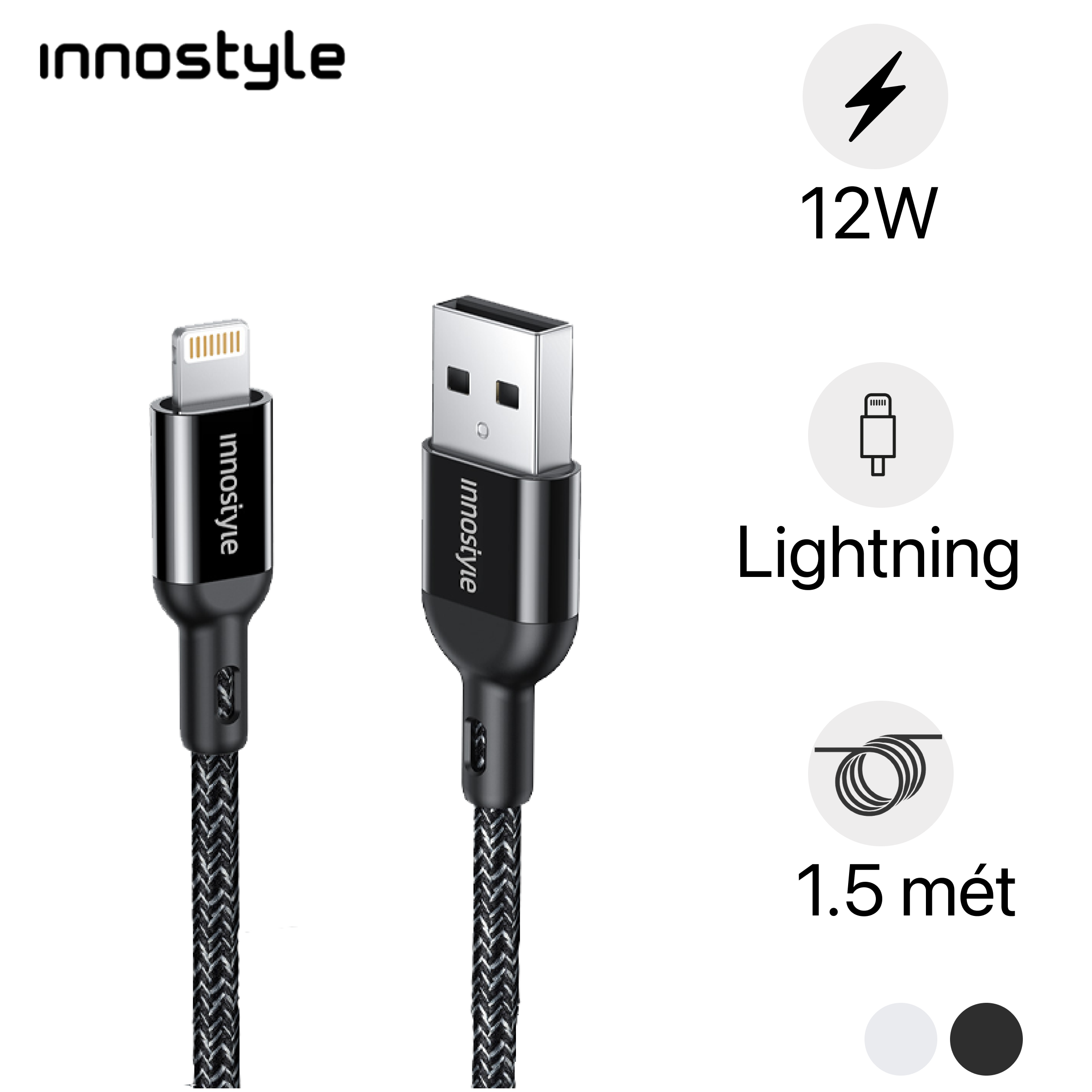 Cáp Innostyle Powerflex USB-A to Lightning MFI 1.5M 12W IAL150AL | Giá rẻ