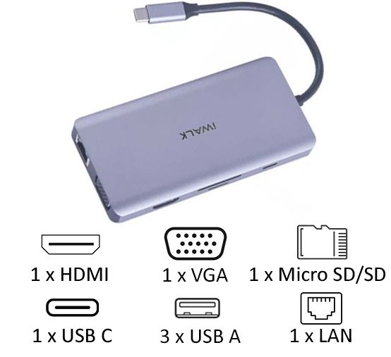 Hub chuyển đổi Type C iWalk ADH007-016A 9 in 1 | Giá rẻ