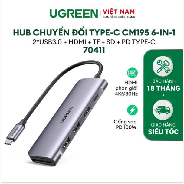 Hub Ugreen Type C 6 in 1 CM195 - Cũ | Giá rẻ