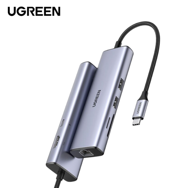 Hub chuyển đổi Ugreen USB-C to 2 x USB-A 3.0 + HDMI + RJ45 + SD&TF + PD 90568 | Giá rẻ