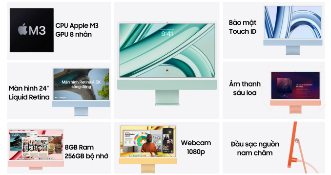 iMac M3 24 inch 8GB 256GB 8CPU 10GPU - Cũ Đẹp | Giá rẻ