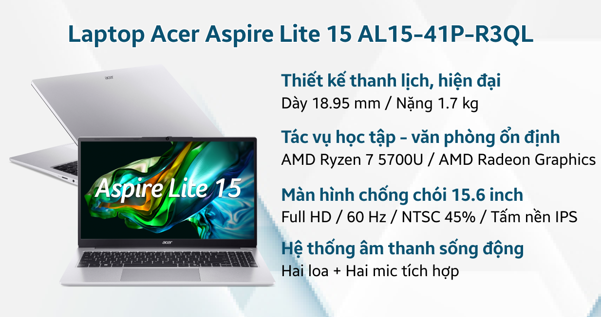 Laptop Acer Aspire Lite 15 AL15-41P-R3QL NX.J54SV.001 | Giá rẻ, trả góp 0%