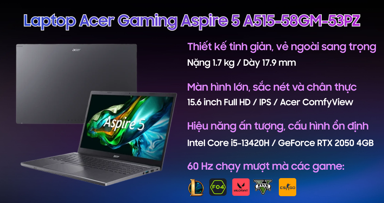 Laptop Acer Gaming Aspire 5 A515-58GM-53PZ | Giá rẻ, trả góp 0%