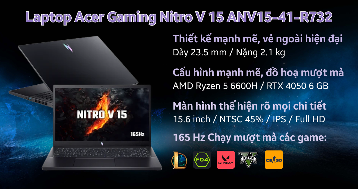 Laptop Acer Gaming Nitro V 15 ANV15-41-R732 | Giá rẻ, trả góp 0%