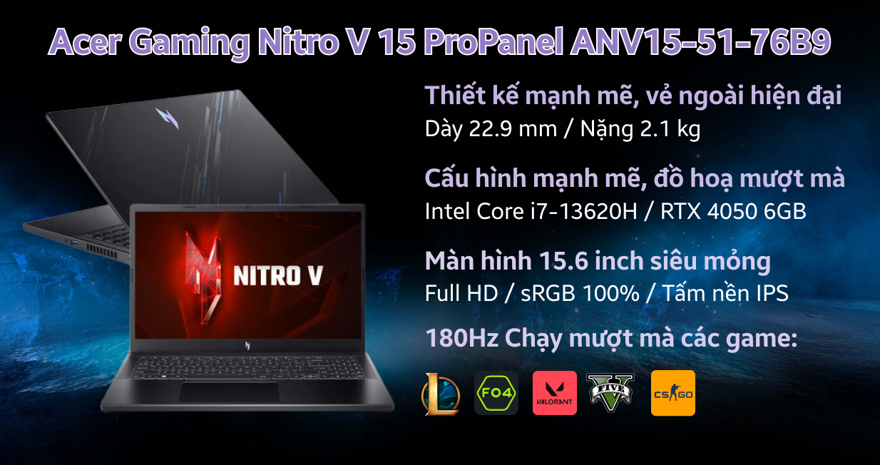 Laptop Acer Gaming Nitro V 15 ProPanel ANV15-51-76B9 - Cũ Đẹp | Giá rẻ