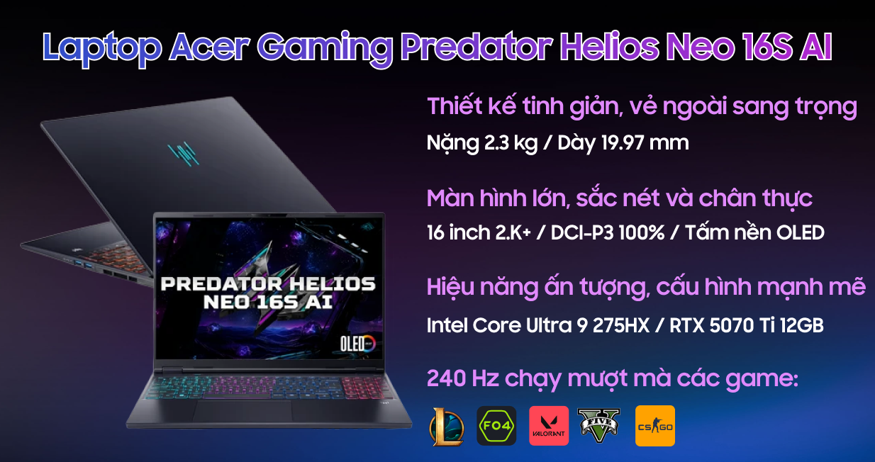 Laptop Acer Gaming Predator Helios Neo 16S AI PHN16S-71-95MS | Giá rẻ ...