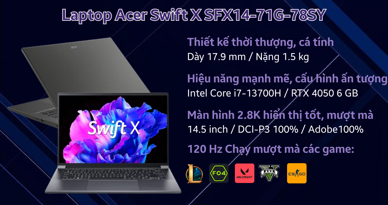 Laptop Acer Swift X SFX14-71G-78SY | Giá rẻ, trả góp 0%