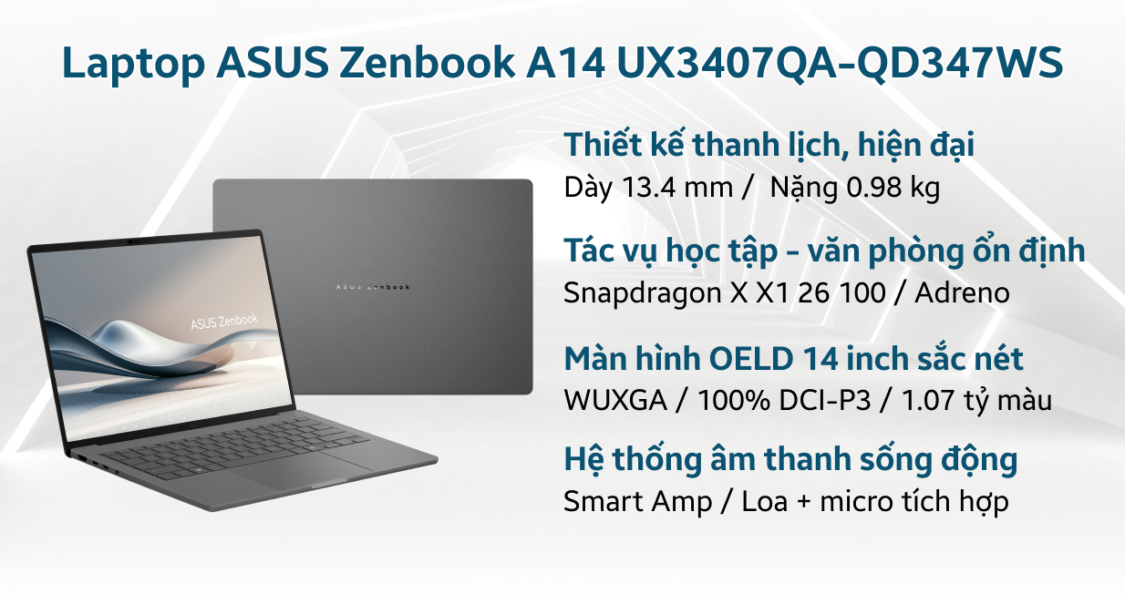 Laptop ASUS Zenbook A14 UX3407QA-QD347WS | Giá rẻ, trả góp 0%