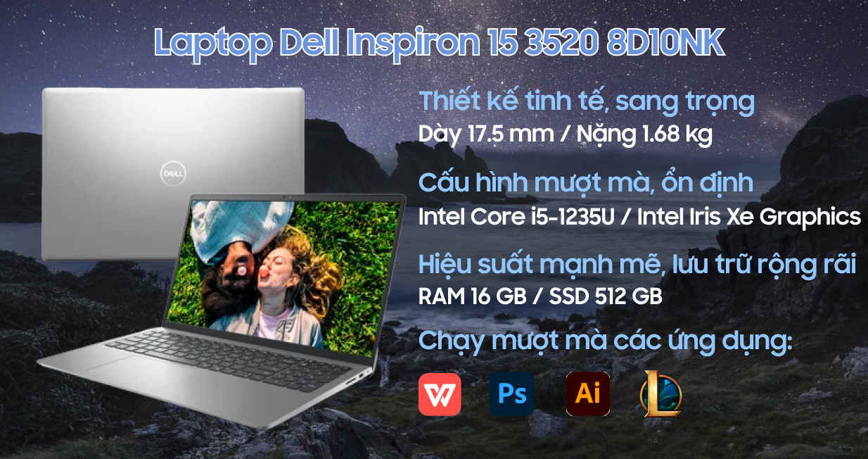Laptop Dell Inspiron 15 3520 8D10NK | Giá rẻ, trả góp 0%