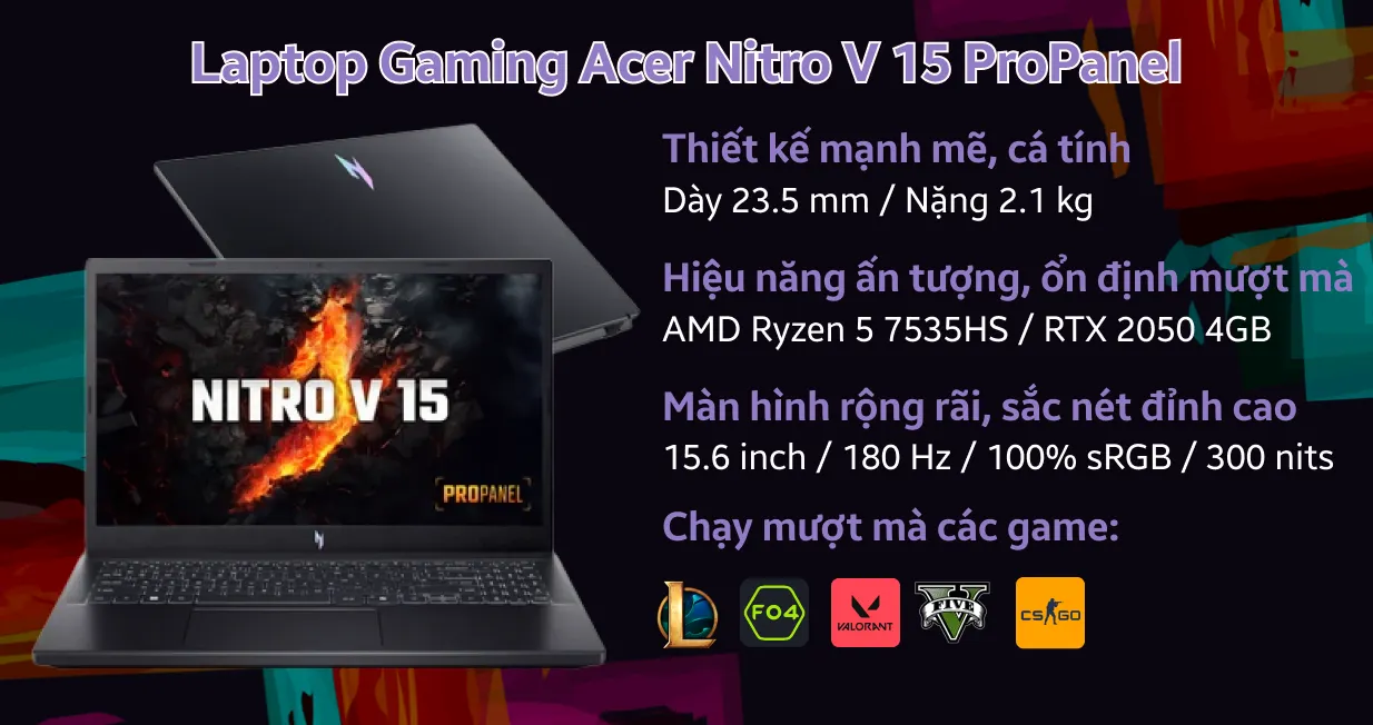 Laptop gaming Acer Nitro V Propanel ANV15-41-R7AP | Giá rẻ