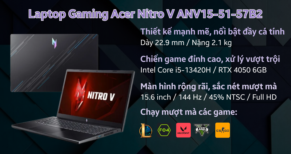 Laptop Gaming Acer Nitro V ANV15-51-57B2 NH.QN8SV.001 V2 - Đã Kích Hoạt ...