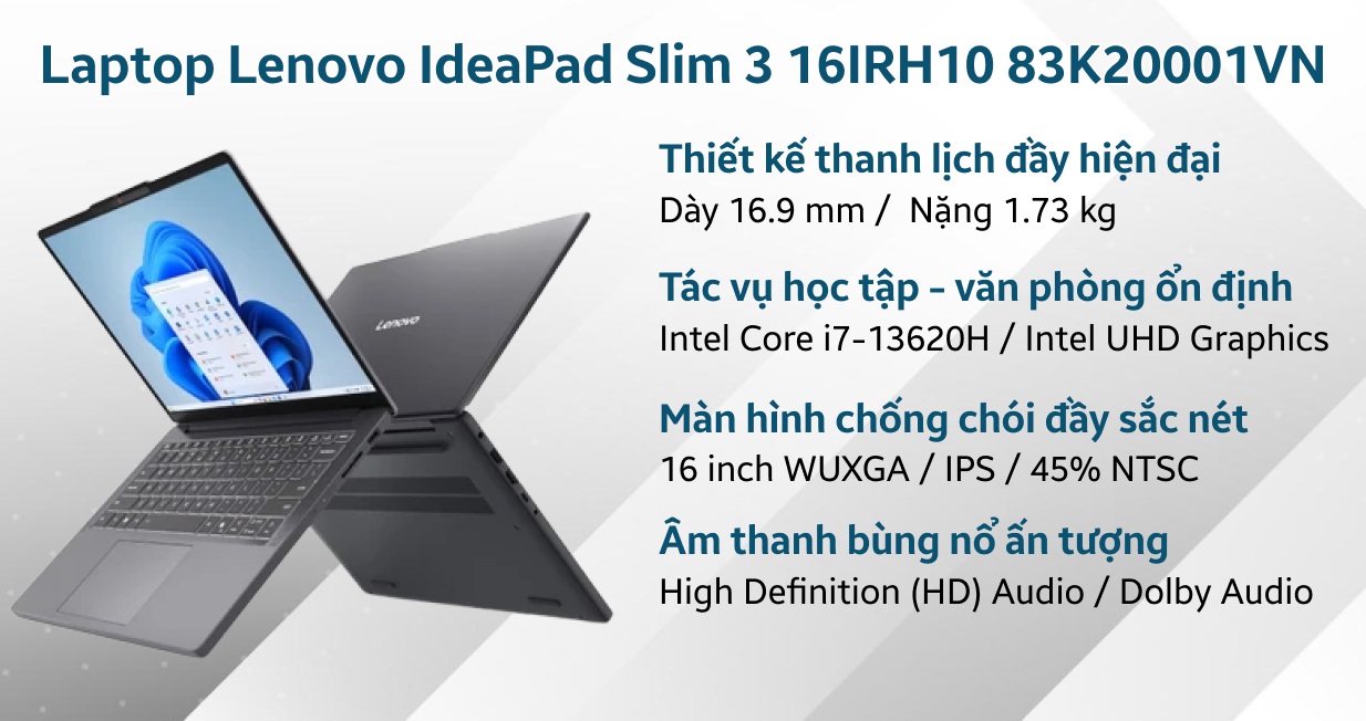 Laptop Lenovo IdeaPad Slim 3 16IRH10 83K20001VN | Giá rẻ, trả góp 0%