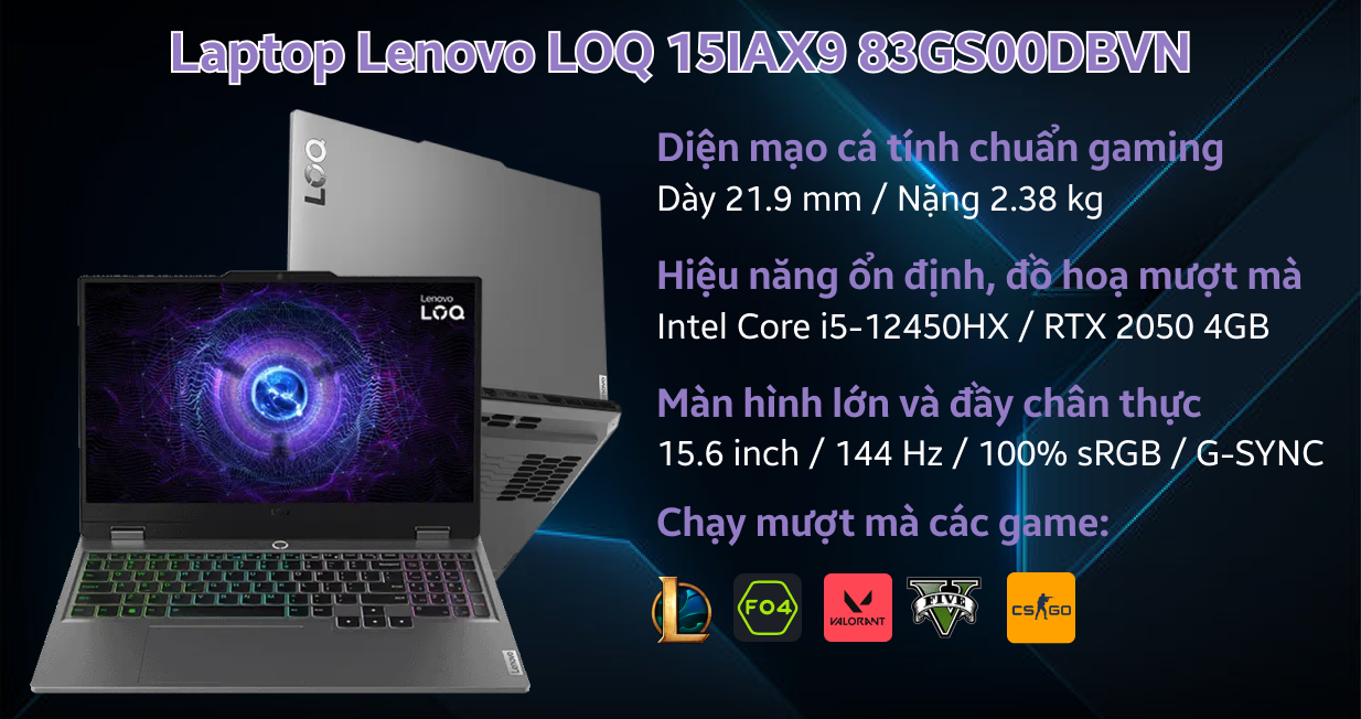 Laptop Lenovo LOQ 15IAX9 83GS00DBVN | Giá rẻ, trả góp 0%