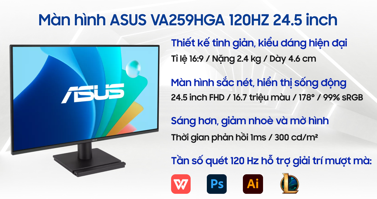 Màn hình ASUS VA259HGA 120HZ 24.5 inch | Giá rẻ, trả góp 0%