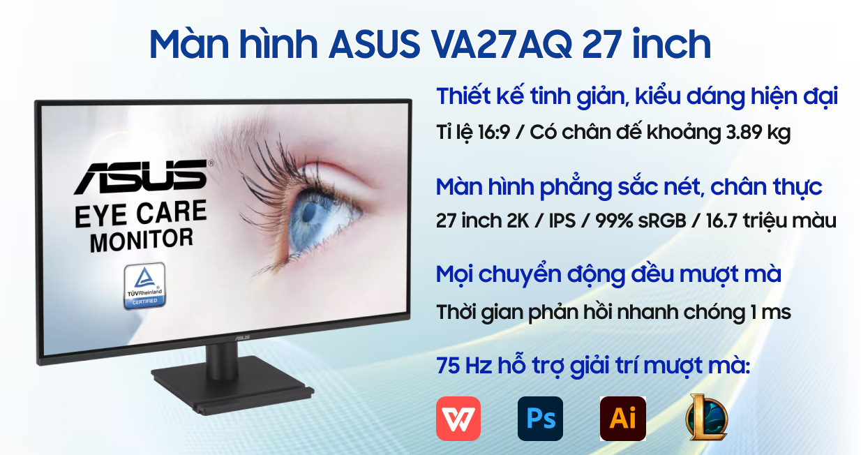 Màn hình ASUS VA27AQ 27 inch | Giá rẻ, trả góp 0%