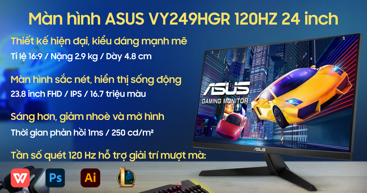 Màn hình ASUS VY249HGR 120HZ 24 inch | Giá rẻ, trả góp 0%