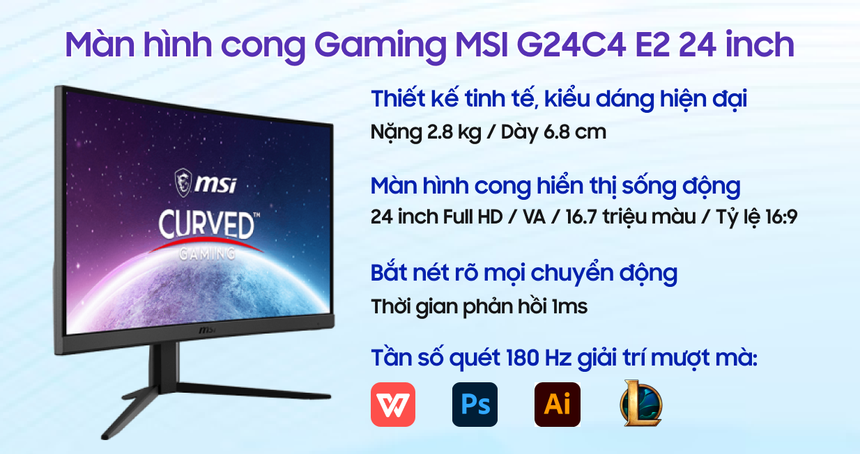 Màn hình cong Gaming MSI G24C4 E2 24 inch | Giá rẻ, trả góp 0%