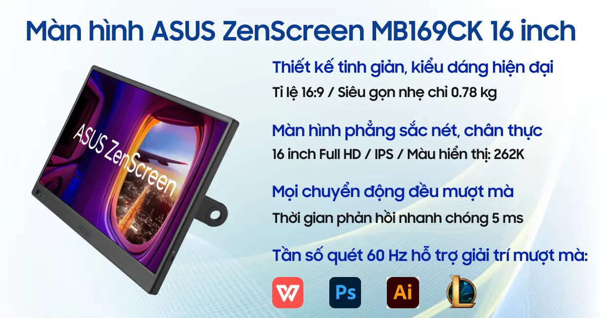 Màn hình di động ASUS ZenScreen MB169CK 16 inch | Giá rẻ, trả góp 0%