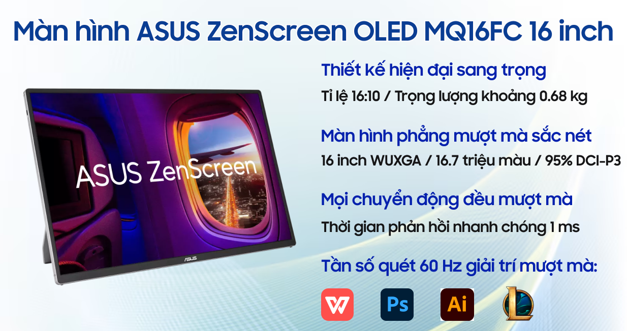 Màn hình di động ASUS ZenScreen OLED MQ16FC 16 inch | Giá rẻ, trả góp 0%