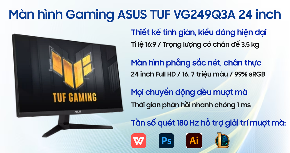 Màn hình Gaming ASUS TUF VG249Q3A 24 inch | Giá rẻ, trả góp 0%