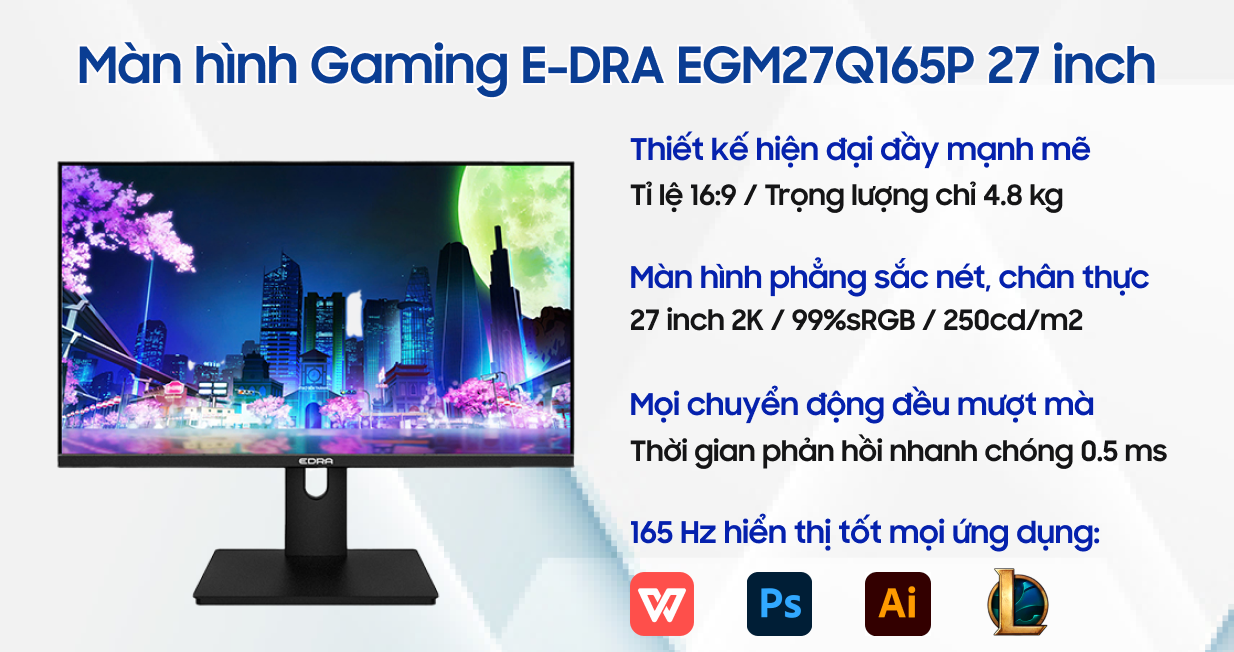 Màn hình Gaming E-DRA EGM27Q165P 27 inch | Giá rẻ, trả góp 0%