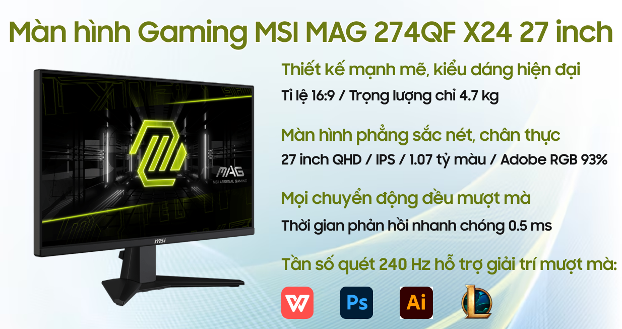 Màn hình Gaming MSI MAG 274QF X24 27 inch | Giá rẻ, trả góp 0%