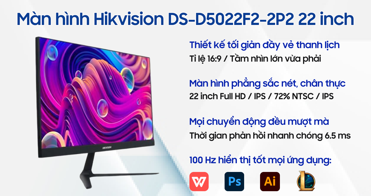 Màn hình Hikvision DS-D5022F2-2P2 22 inch | Giá rẻ, trả góp 0%
