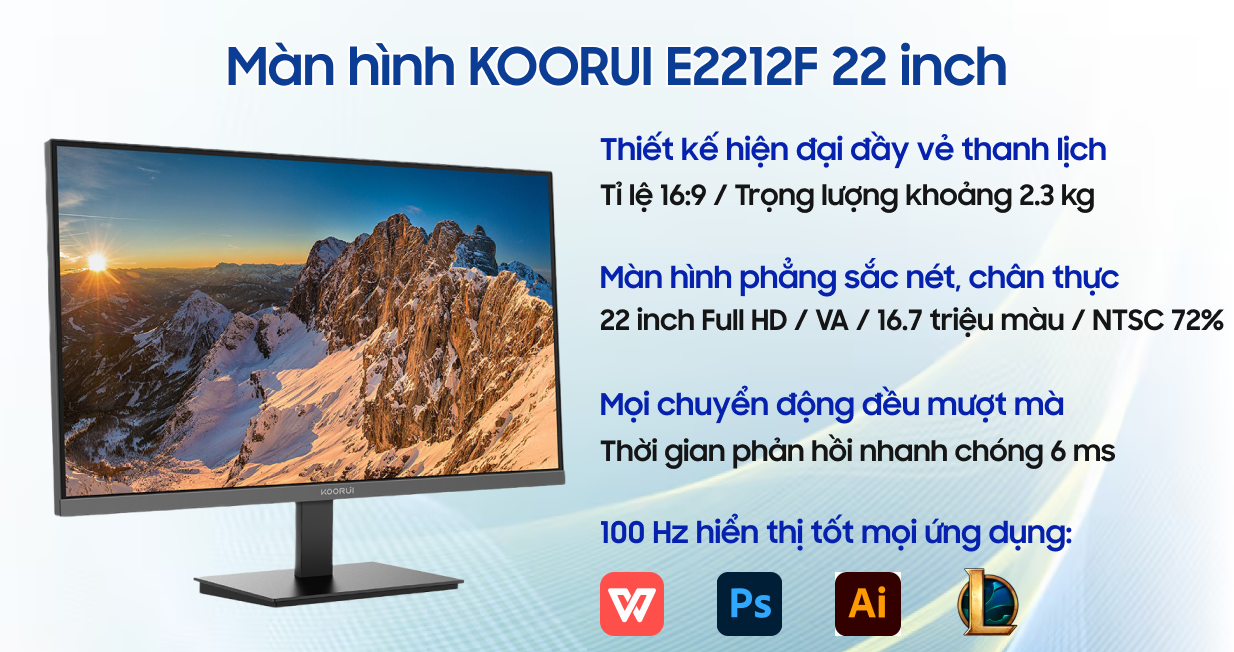 Màn hình KOORUI E2212F 22 inch | Giá rẻ, trả góp 0%