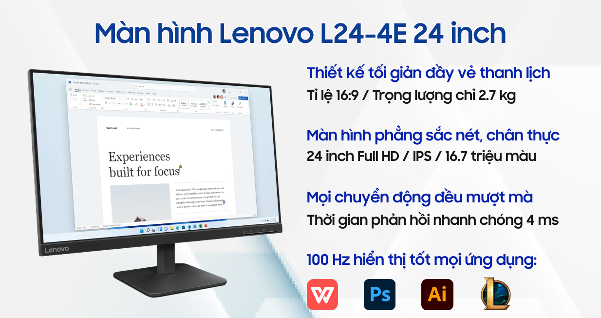 Màn hình Lenovo L24-4E 24 inch | Giá rẻ, trả góp 0%