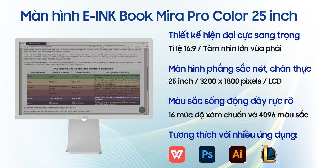 Màn hình máy tính E-INK Book Mira Pro Color 25 inch | Giá rẻ, trả góp 0%