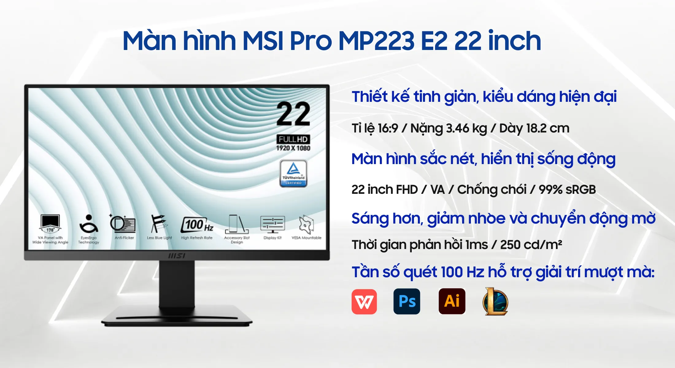 Màn hình MSI Pro MP223 E2 22 inch | Giá rẻ, trả góp 0%