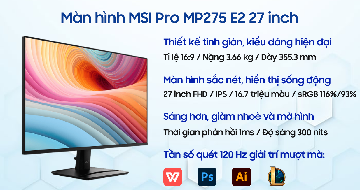 Màn hình MSI Pro MP275 E2 27 inch | Giá rẻ, trả góp 0%