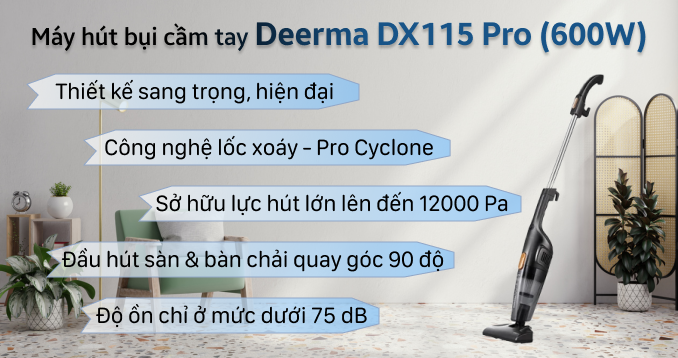 Máy hút bụi cầm tay Deerma DX115 Pro (600W) | Chính hãng, giá rẻ