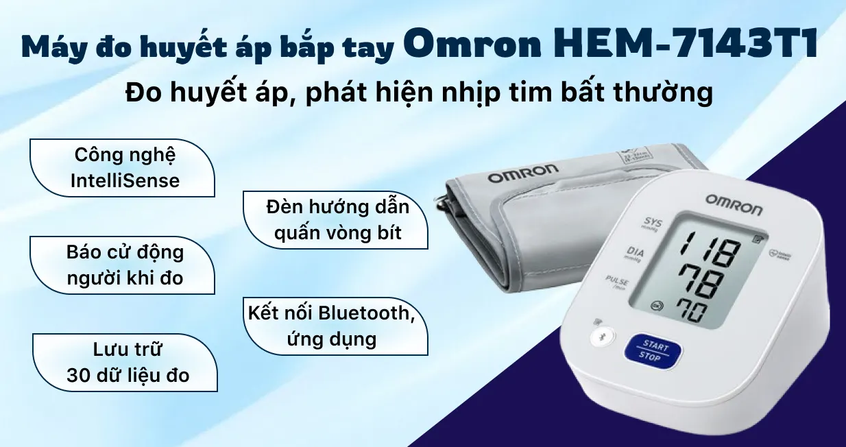 Máy đo huyết áp bắp tay Omron HEM-7143T1 | Chính hãng - Giá rẻ