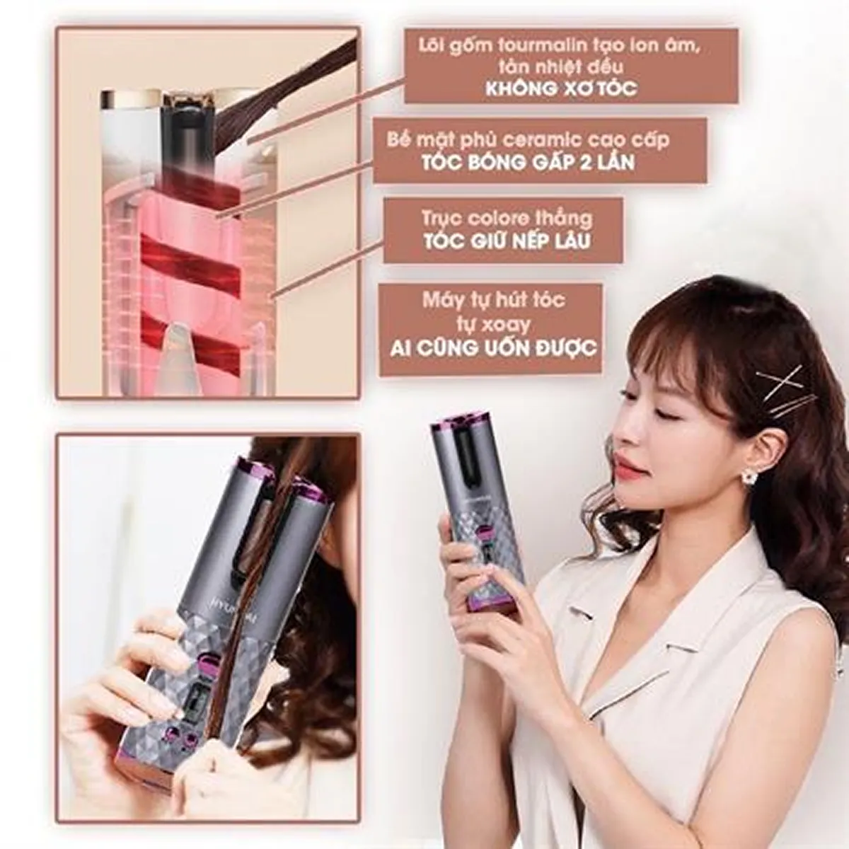 Máy uốn tóc không dây Hyundai - HC-120-GY | Giá rẻ