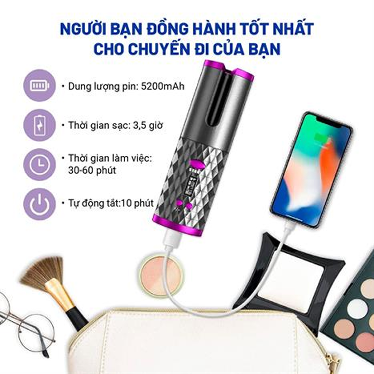 Máy uốn tóc không dây Hyundai - HC-120-GY | Giá rẻ