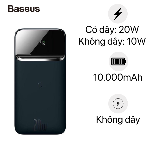 Pin sạc dự phòng Baseus Magnetic 10.000mAh 20W kèm sạc Type-C | Giá rẻ