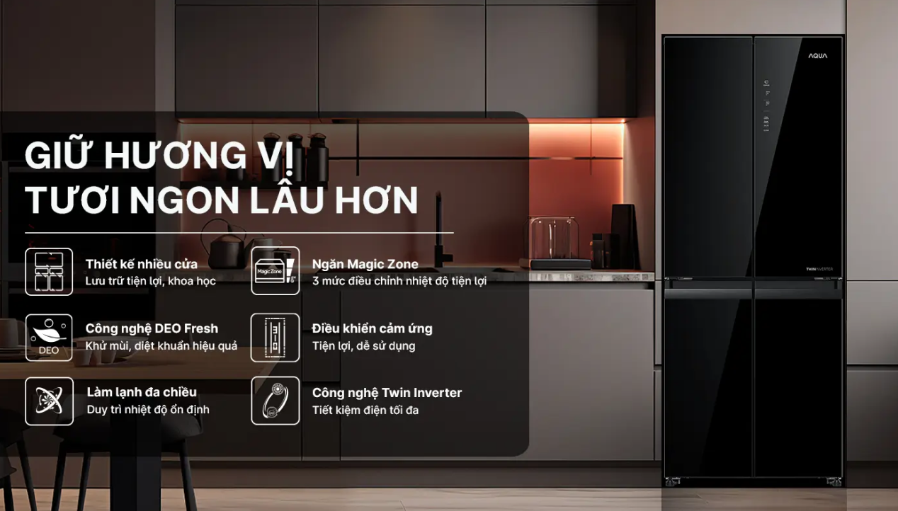 Tủ lạnh AQUA Multidoor 410 lít 2024 (AQR-M466XA(GB)) | Giá tốt